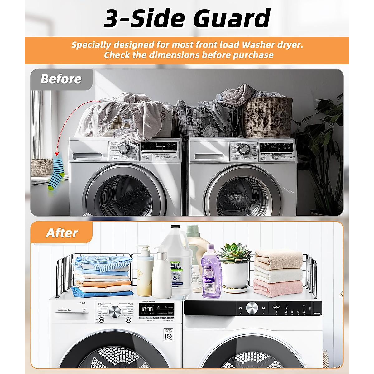 Magnetic Laundry Guard, 49.5'' Wide Metal Laundry Guards for Washer and Dryer with Silicone Gap Cover, Washer Dryer Countertop Organization, Laundry Topper For Most Front-Load and Flat-top Machine