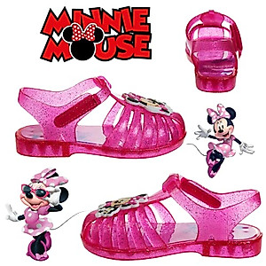 Disney Girls Favorite Characters Jelly Sandals - Ballet Summer Slides Beach Water Slip On, Pink Glittler (7 Medium, Toddler)