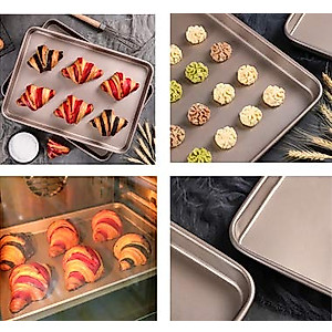 Walooza 11 Inch Baking Sheets Pan Nonstick Set of 2, Cookie Sheet Replacement Toaster Oven Tray，Deep Size 1 inch Bakeware, Non Toxic & Heavy Duty & Easy Clean