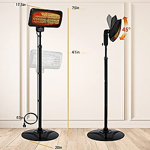 KEY TEK Outdoor patio Heater 1500w Garage Heater With Timer, 3 Modes Fast Heating , Height & Angle Adjustable ,Tip-Over & Overheat Protection, Wall-Mounted/Standing