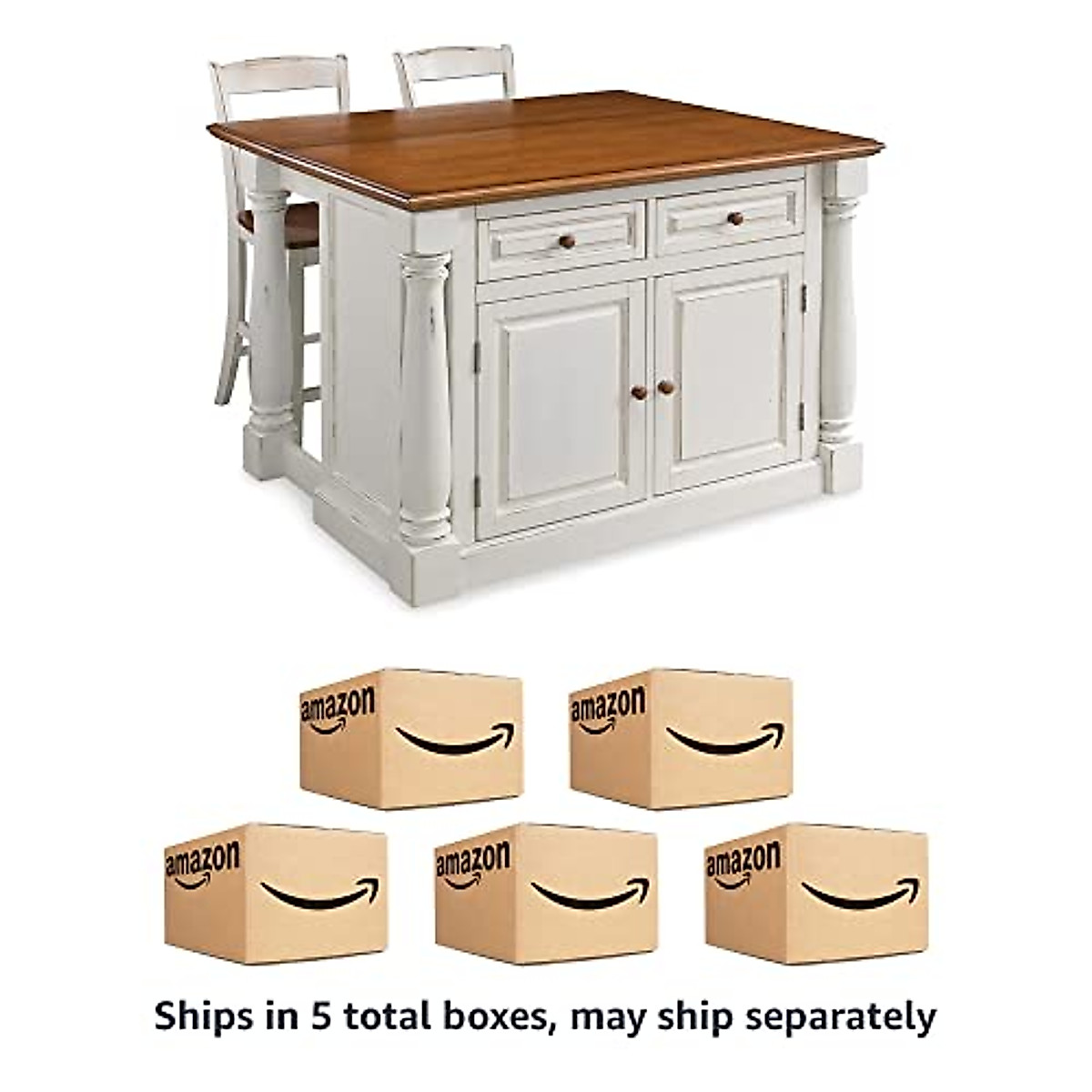 Homestyles Monarch Kitchen Island Set, With 2 Stools, Off-White