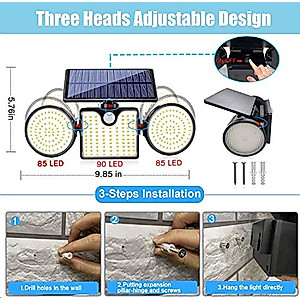 Fatpoom Solar Lights Outdoor 260 LED Solar Powered Wall Lights with Motion Sensor Dual Head Spotlights IP65 Waterproof 360° Adjustable Solar Motion Lights Outdoor for Front Door Yard Garden (2 Pack)