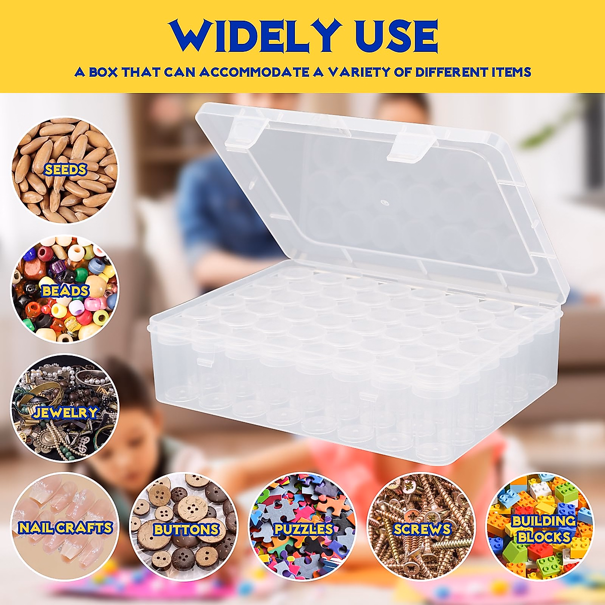 Bluedale 2 Pack Diamond Painting Storage Containers, 96 Slots Plastic Bead Organizer Box and 6 Sheets Labels, Small Embroidery Box for Diamond Painting Accessories, Craft, Seeds, Diamond Dots Storage