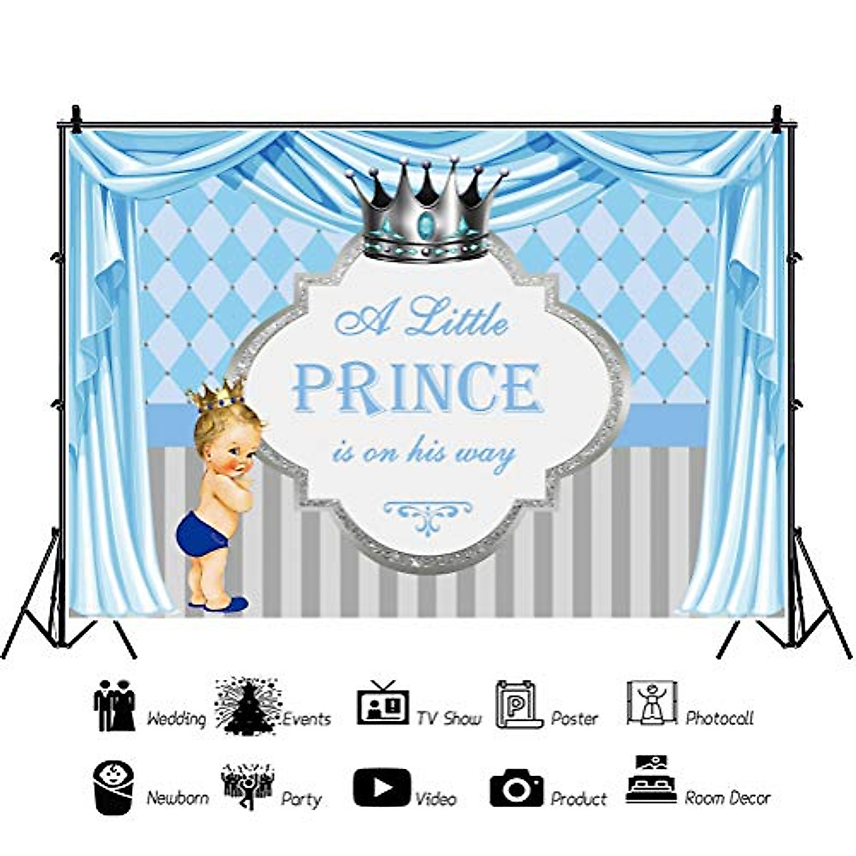 Baocicco 7x5ft Polyester Backdrop Royal Blue Prince Baby Shower Backdrop Crown Blue Curtains A Little Prince is on His Way Photography Background Royal Celebration Little Prince Portrait