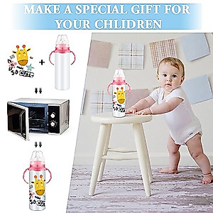 TrelaCo 4 Pcs 8 oz/ 240 ml Baby Bottle Stainless Steel with Pink and Blue Handle Sublimation Blank Kids Stainless Steel Tumblers Anti Drop Baby Bottle Stainless Steel Toddler Water Insulated Cups