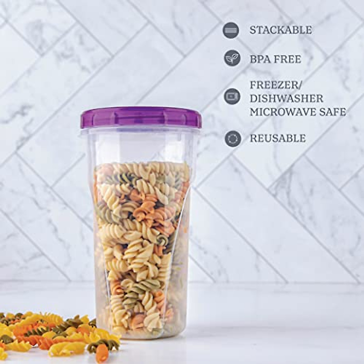 PLASTICPRO 48 Ounce Twist Top Deli Containers Clear bottom With Purple Top Twist on Lids Reusable, Stackable, Food Storage Freezer Container