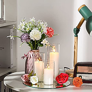 Set of 6 White Pillar Candles and 6 Glass Cylinder Vases Clear Cylinder Candle Holders for Slim Pillar Candles Wedding Centerpieces