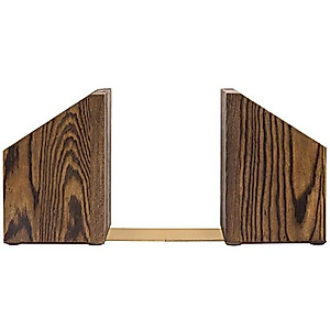 MyGift Rustic Brown Solid Wood Decorative Bookends, Office Desk Book Stand with Stationery Holder and Pencil Cup, 1-Pair