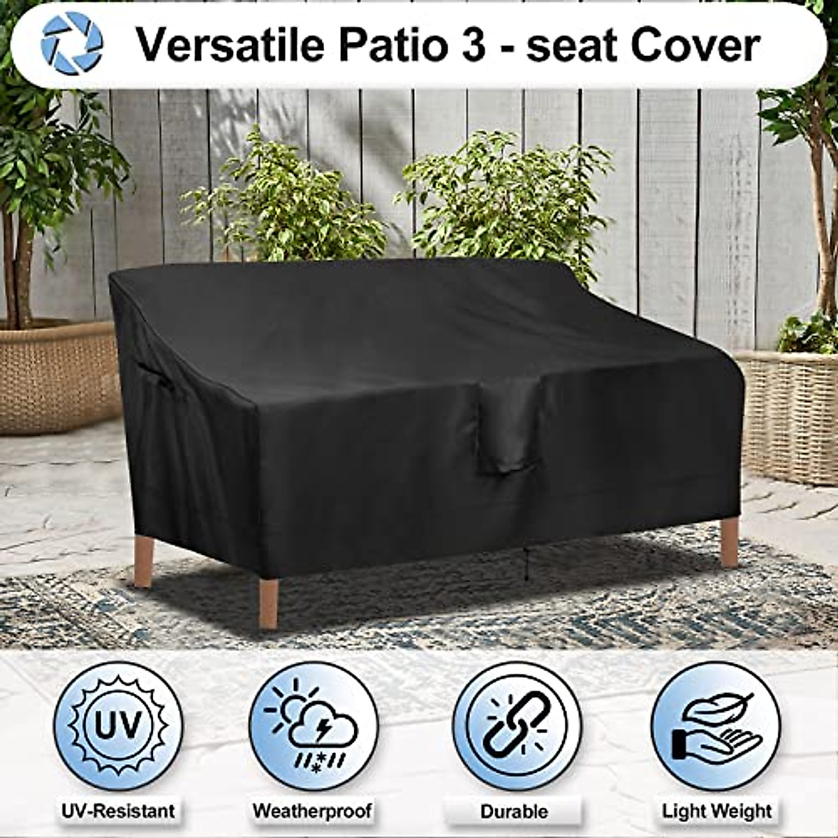 OutdoorLines Outdoor Waterproof Patio 3-Seater Couch Cover - UV Resistant Patio Sofa Furniture Covers Weatherproof Heavy Duty Glider Covers for Outdoor Furniture, 76Wx32.5Dx33H Inches, Black
