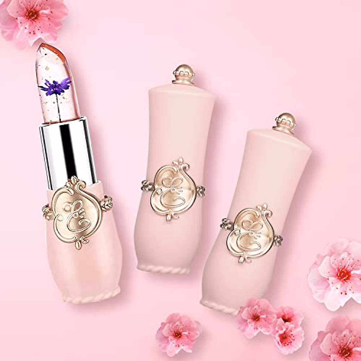 Deepmind 2 Pcs Crystal Flower Jelly Lipstick Magic Lip Color Changing Lip Balm PH Clear Temperature Color Changing Lipstick Long Lasting Nutritious Moisturizing Lip Gloss (6#)