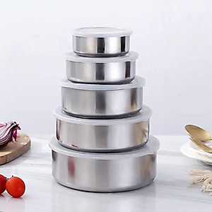 ALOEU Stainless Steel Food Storage Lunch Box Bowls with Lids - Modern, Stackable, Dishwasher Safe - 5 Pack (10cm, 12cm, 14cm, 16cm, 18cm) - FOOD STORAGE CONTAINER