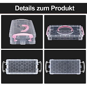 Anstore Storage Bins with Lids, 2 x 3 Tier Stackable Clear Plastic Storage Bins, Storage Container with Handle for Home, Office Supplies and Craft organization and Storage(Pink&Grey)