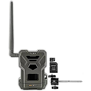 SPYPOINT Flex Dual-Sim Cellular Trail Camera 33MP Photos 1080p Videos with Sound and On-Demand Photo/Video Requests - GPS Enabled Mount Bundle with Lexar 32GB Micro SD Card (1 PK)