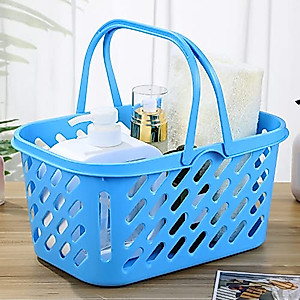 Alipis Play Grocery Basket Mini Shopping Basket Plastic Grocery Basket with Handle, Toys Storage Organizer Kitchen Storage Baskets, Blue, 2Pcs