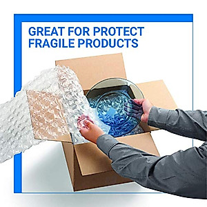 2-Pack Bubble Cushioning Wrap Rolls, 3/16" x 12" x 72' ft Total, Perforated Every 12", 20 Fragile Stickers for Packaging, Shipping, Mailing