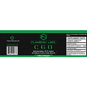 Flambeau Labs C60 Liquid 99.9%+| 100ml Carbon 60 in Olive Oil | 0.85mg/ml Carbon 60 |