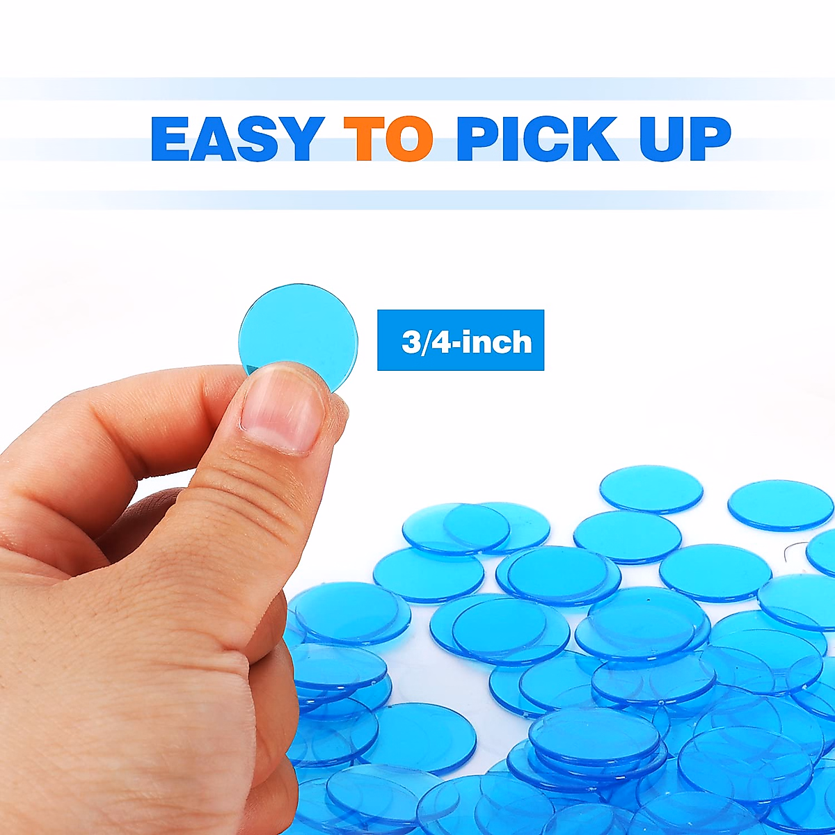 GSE Games & Sports Expert Blue Bingo Chips, 500 Pieces 3/4-Inch High-Contrast Transparent Counting Chips for Bingo Games, Parties