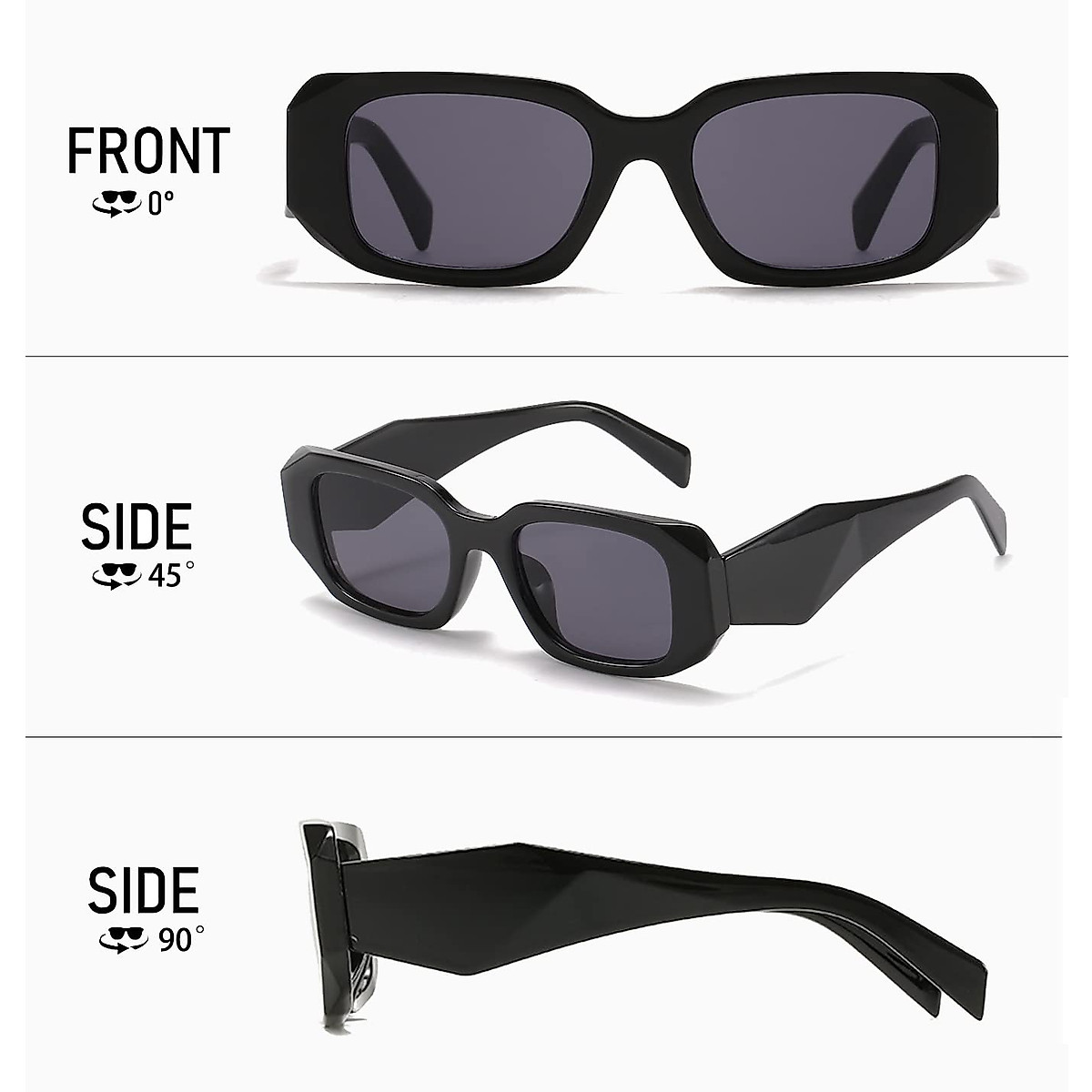 Palarado Trendy Fashion Sunglasses Women Men Rectangle 90s Vintage Retro 2000s 70s Square Shades Cool Cute Rectangular Chunky Baddie Blenders Shady Rays (Black Frame/Grey Lens)