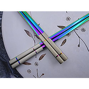 Albino Monkey Reusable Chopsticks - Extra Long 9" - 5 Pairs per Pack - Made of Food-Safe Stainless Steel - Holographic Design - Asian Dining Utensils for Home Kitchen & Restaurants - Nice Giftable Box