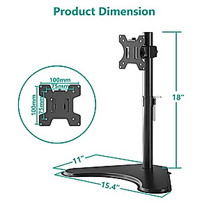 WALI Single Monitor Stand, Adjustable Monitor Stand for One Screen up to 32inch, Universal Freestanding Monitor Stand for hp acer lg Monitor with monting Holes 75 to 100mm (MF001),Black