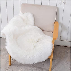 HLZHOU Soft Faux Sheepskin Fur Rug Fluffy Fur Chair Cover Seat Pad Non-Slip Area Rug for Bedroom Living Room Floor Kids Room (White, 2 x 3 Feet)