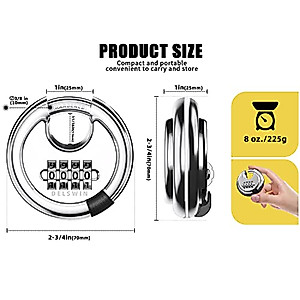 DELSWIN 4 Digit Combination Lock Disc Padlock with Hardened Steel Shackle Outdoor Combo Lock for Outdoor Gate Sheds,Storage Unit,Garage,Fence,Gym Locker(2 Pcs)