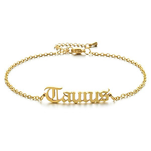 Zodiac Sign Anklet for Women, 12 Constellation Ankle Bracelets Gold Silver Horoscope Anklet Adjustable Foot Chain Dainty Brithday Gifts - taurus