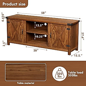 YESHOMY Modern Farmhouse TV Stand with Two Barn Doors and Storage Cabinets for Televisions up to 65+ Inch, Entertainment Center Console Table, Media Furniture for Living Room, 58 Inch, Walnut
