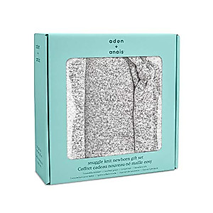 aden + anais Snuggle Knit Newborn Gift Set with Knotted Baby Gown, Swaddle Blanket, Infant Hat, and Bandana Bib, 0-3 Months, Heather Grey