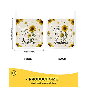 2 Pack Pot Holders Heat Insulation Potholder, Sunflower Hot Pads Multipurpose Oven Pads Terry Cloth Potholders for Kitchen Cooking Baking Dining Table Summer Sunshine Floral and Bees