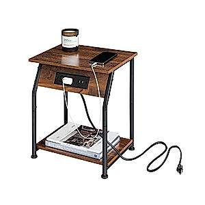 Labcosi 18.9” Tall Side Tables, Rustic End Tables for Living Room and Bedroom, Nightstand with Charging Station, Small Furniture with USB Ports and Outlets, Rustic Oak Color