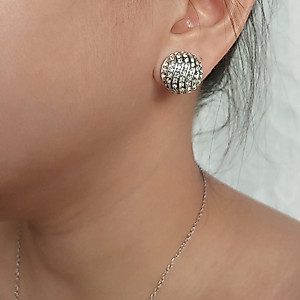 UPSERA Clip On Earrings - Round Non-Pierced Earrings Pave Crystals - Silver Color