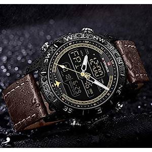NAVIFORCE Digital Watch Men Waterproof Leather Strap Waches for Men Sport Military Multi-Function Wristwatch