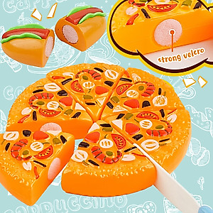 FLMRIOY 77 Pcs Cutting Play Food Toys for Kids Kitchen Accessories Peel & Cut Fruits and Vegetables Pretend Role Play Set with Storage Basket Fake Food Toys for Toddlers Children's Day Gift