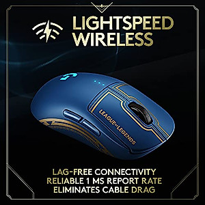 Logitech G PRO Wireless Gaming Mouse - Lightspeed, Hero 25K Sensor, 25,600 DPI, RGB, 4-8 Customizable Buttons, Ambidextrous, Official League of Legends Edition