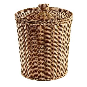 DOITOOL Rattan Round Waste Basket with Plastic Insert& Lid, Woven Basket Trash Can Storage Basket for Bedroom, Living Room Bathroom Kitchen and Laundry, 11 x 9. 24 x 7. 86inch