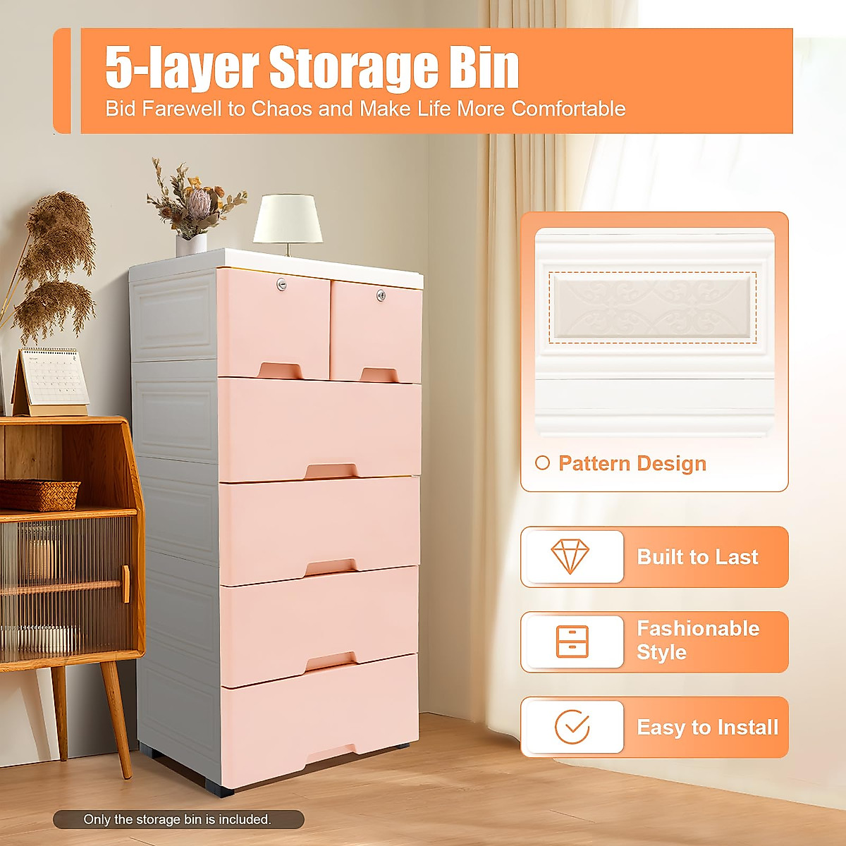 TouSuaRSi 5 Layer Plastic Storage Drawers with 6 Drawers Pink Closet Drawers Dresser Organizer Unit Clothes Storage Bins with Casters Home Bedroom Storage Cabinet Large-Capacity Cabinet