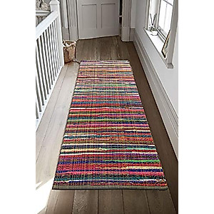 Chardin home - Eco Friendly 100% Recycled Cotton Colorful Chindi Runner Area Rug - 2'x7', Multi