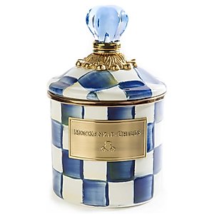 MACKENZIE-CHILDS Royal Check Enamel Canister, Blue-and-White Kitchen Storage Container with Lid, Demi
