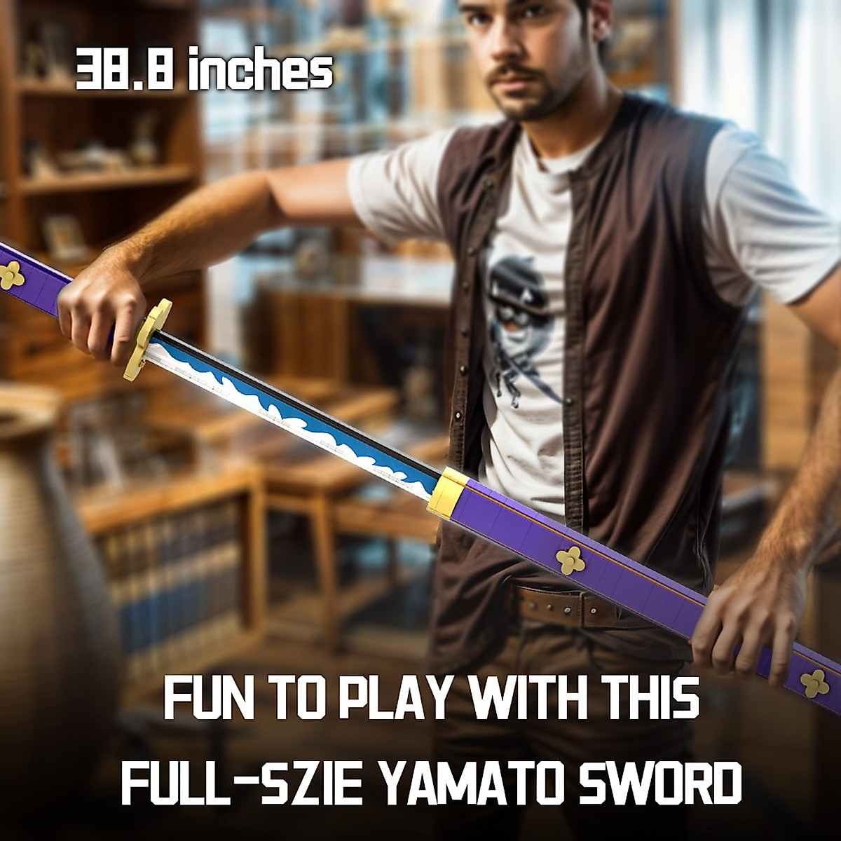 Tarcury Zoro Anime Cosplay Sword Building Block Set, 38.8in Samurai Katana Model with Scabbard and Stand, Ideal Collectible Gift for Fans and Adults (936 Pieces)