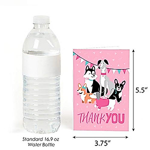 Big Dot of Happiness Pawty Like a Puppy Girl - Pink Dog Baby Shower or Birthday Party Thank You Cards (8 count)