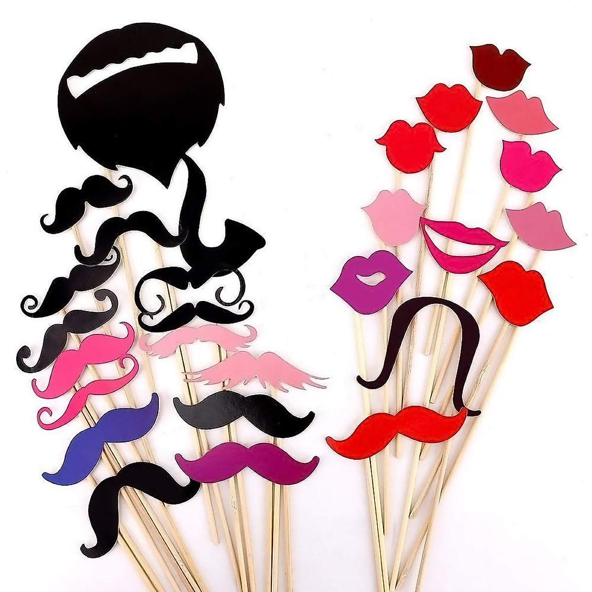 Party Props for Photo Booth Birthday Wedding Kids Adult Prom 58 Pcs, Rowae DIY Funny Costumes with Mustache on a Stick, Hats, Glasses, Mouth, Bowler, Bowties