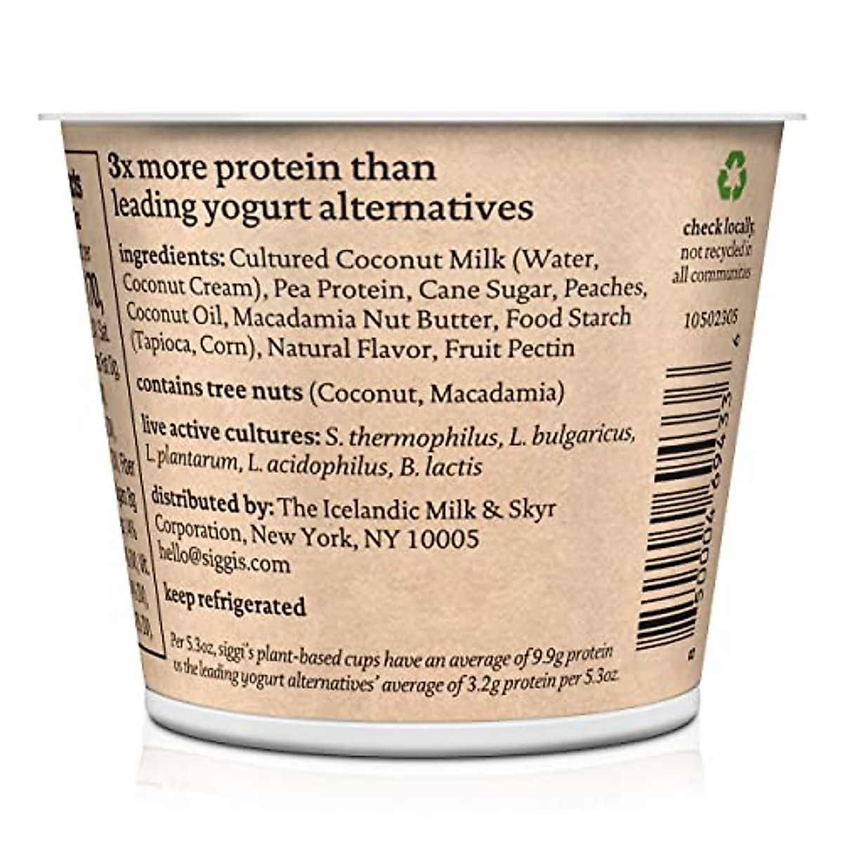 siggi's® Plant-Based Coconut Blend, Peach, 5.3 oz. Cup – Single Serving Dairy Free Snack, More Protein Than Sugar