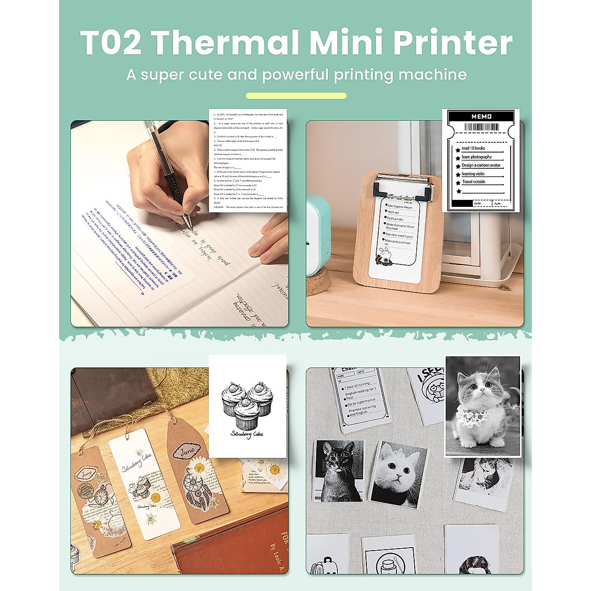 LabelCreate Mini Sticker Printer, T02 Portable Thermal Printer with 3 Rolls Paper, Pocket Sticker Printer Machine for kids,Study,DIY,School Notes