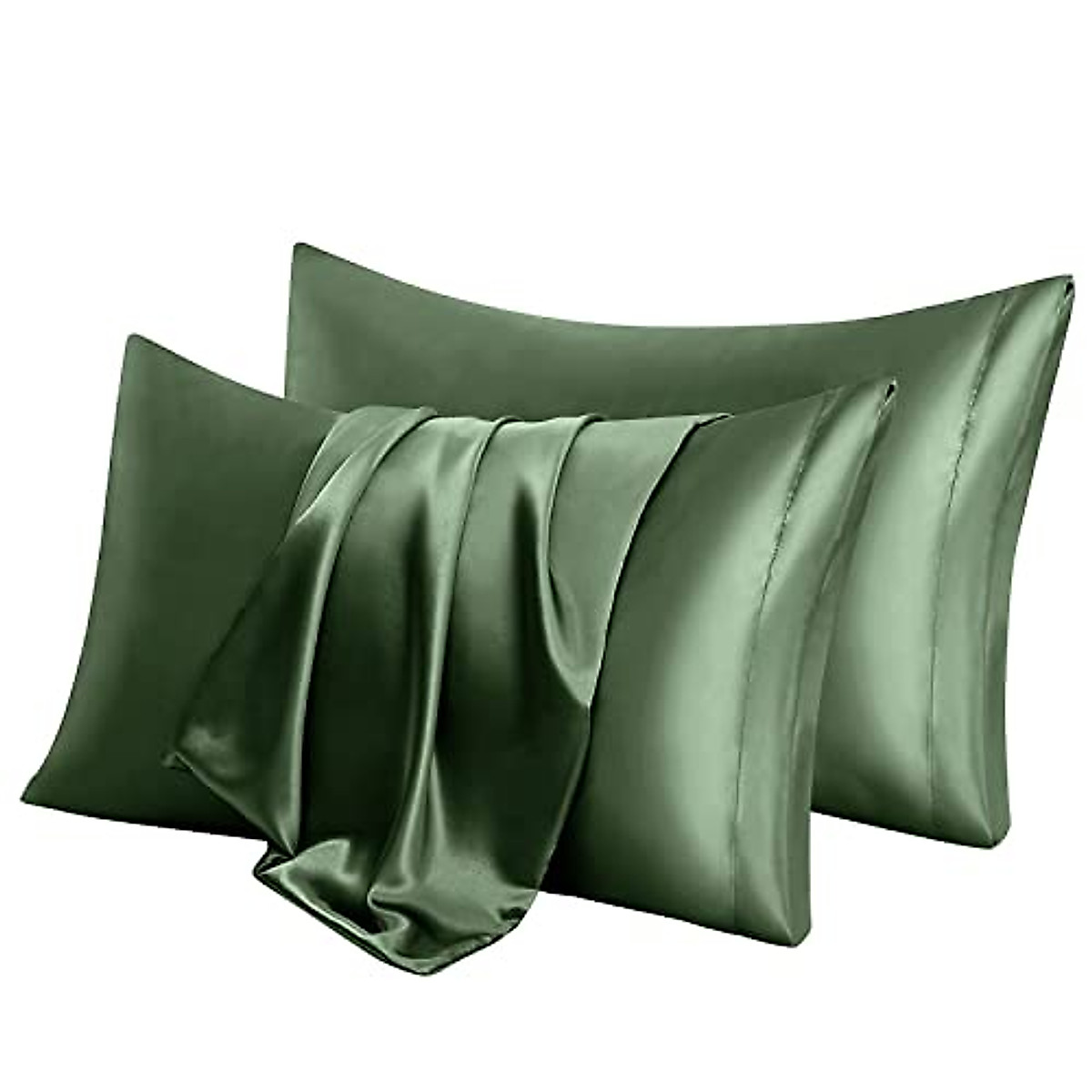 Aormenzy Satin Pillow Cases for Women Queen Size Set of 2, Woodland Green Satin Pillowcase for Hair with Envelope Closure Silky Pillow Covers Wrinkle, Fade Resistant (20x30 Inches)