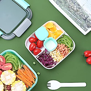 Youeon 3 Pack Salad Lunch Container To Go with 3 Compartment Tray, 52 Oz Bento Lunch Box with Spoon, Dressing Cup, Portable Salad Container for Lunch, Salad Toppings, Snacks, Fruit, Three Colors