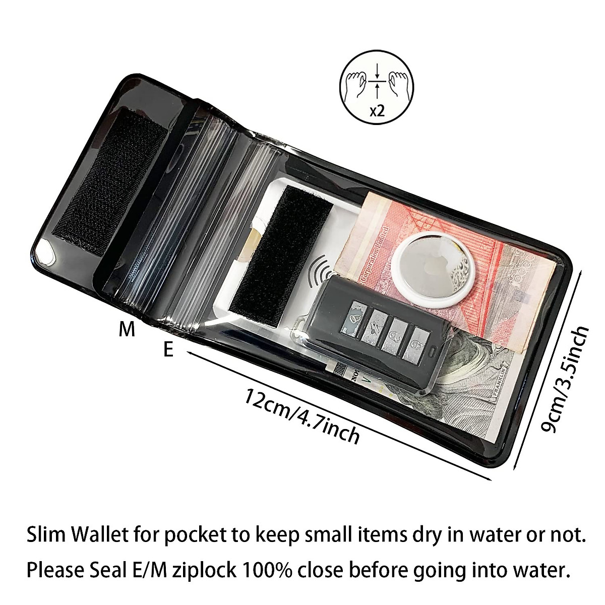 EMSEEK Waterproof Wallet Waterproof Car key Fob Holder Pouch Surf Dry case For Key Cash Cards ID Driver License (Black)