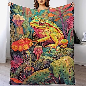 Ganiokar Frog Blanket Gifts, Mushrooms Retro Frog Throw Blanket for Women Man, Cozy Lightweight Fleece Plush for Sofa Bed Room Decor-C3-30x40
