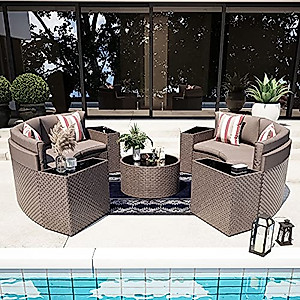 SUNSITT Outdoor Sectional Set 11-Piece Half Moon Patio Furniture, PE Wicker Sofa Taupe Cushions with 4 Side Table and 4 Pillows