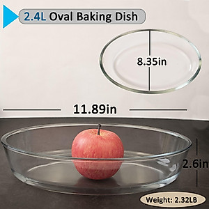 2.4L Glass Baking Dish for Oven, Borosilicate Glass Casserole Dish, Oval Oven Safe Glass Baking Pan